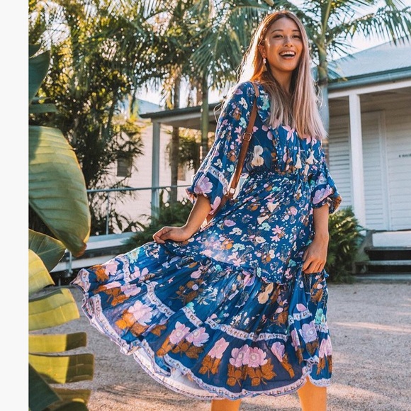 TheBoldBohemian | Dresses | New Boho Gypsy Wild Bloom Blue Dress Maxi ...